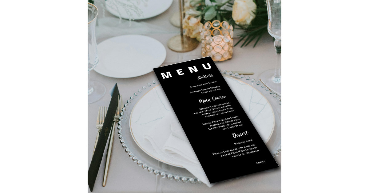 Elegant Simple Black White Classic Wedding Party Menu | Zazzle
