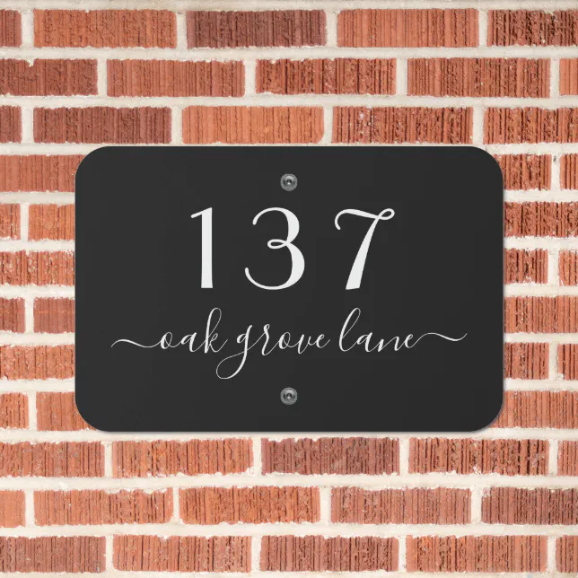 Elegant Simple Black White House Number Address Metal Sign | Zazzle