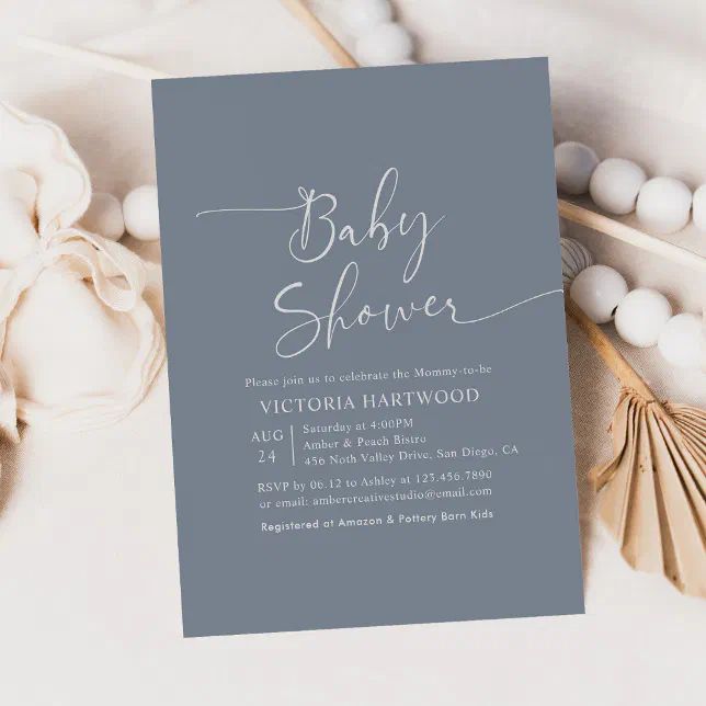 Elegant Simple Blue Baby Shower Invitation | Zazzle