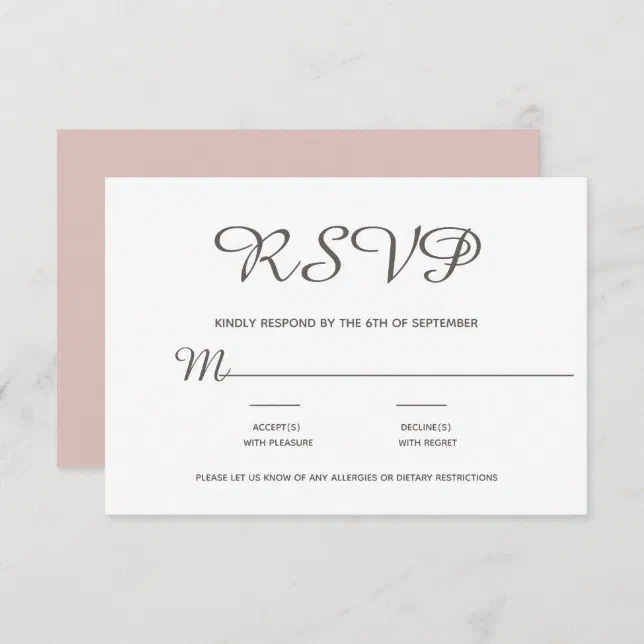 Elegant Simple Blush Script RSVP Card | Zazzle