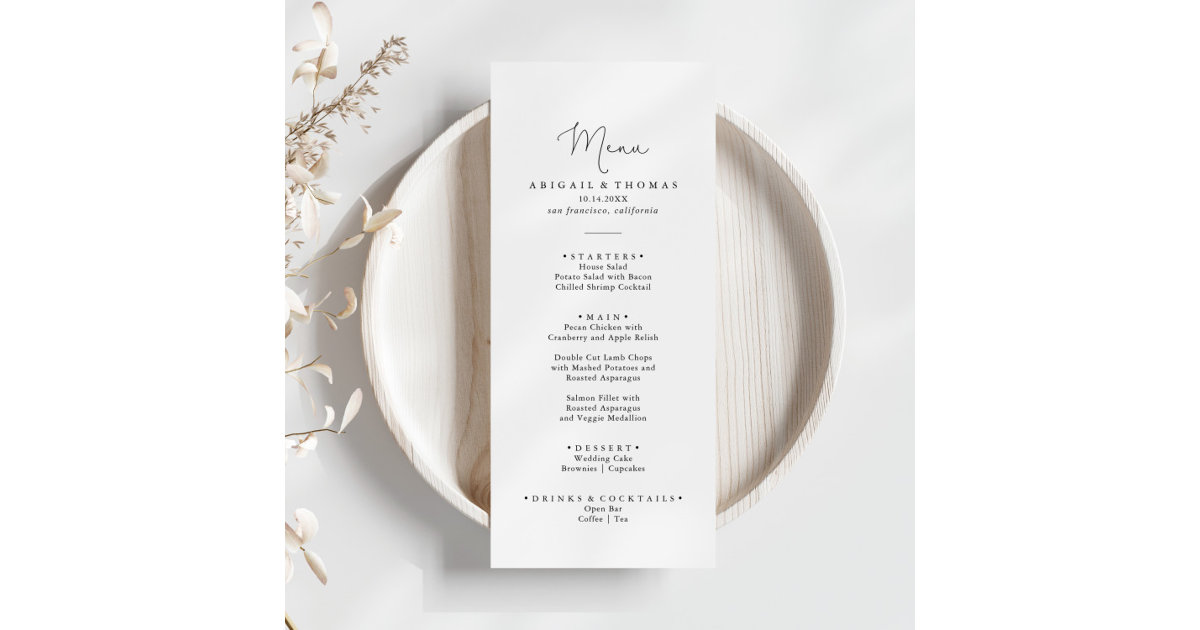 Elegant Simple Calligraphy Dinner Menu | Zazzle