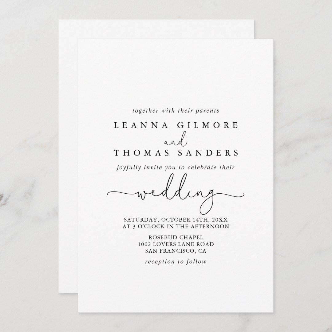 Elegant Simple Calligraphy Front & Back Wedding Invitation | Zazzle