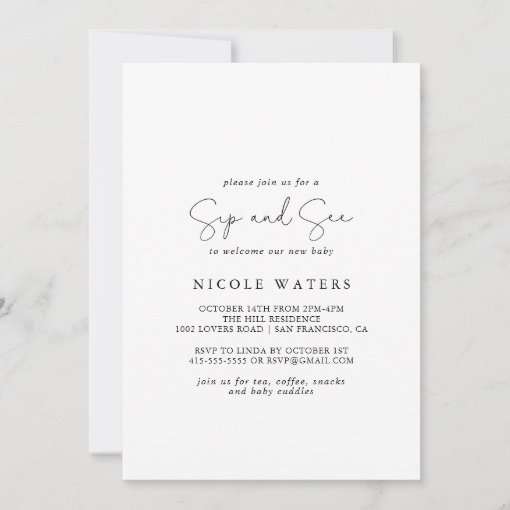 Elegant Simple Calligraphy Sip and See Invitation | Zazzle