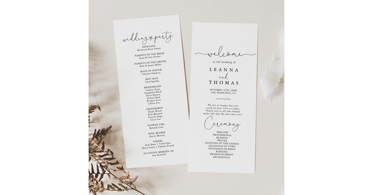 Elegant Simple Calligraphy Wedding Program | Zazzle