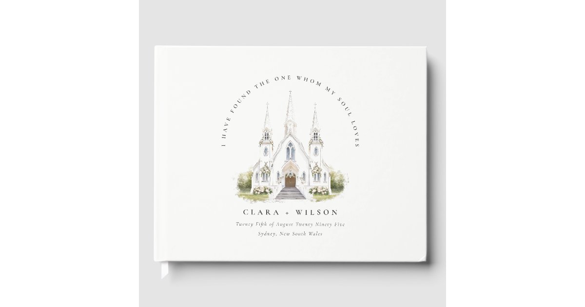 Elegant Simple Catholic Watercolor Church Wedding Guest Book | Zazzle