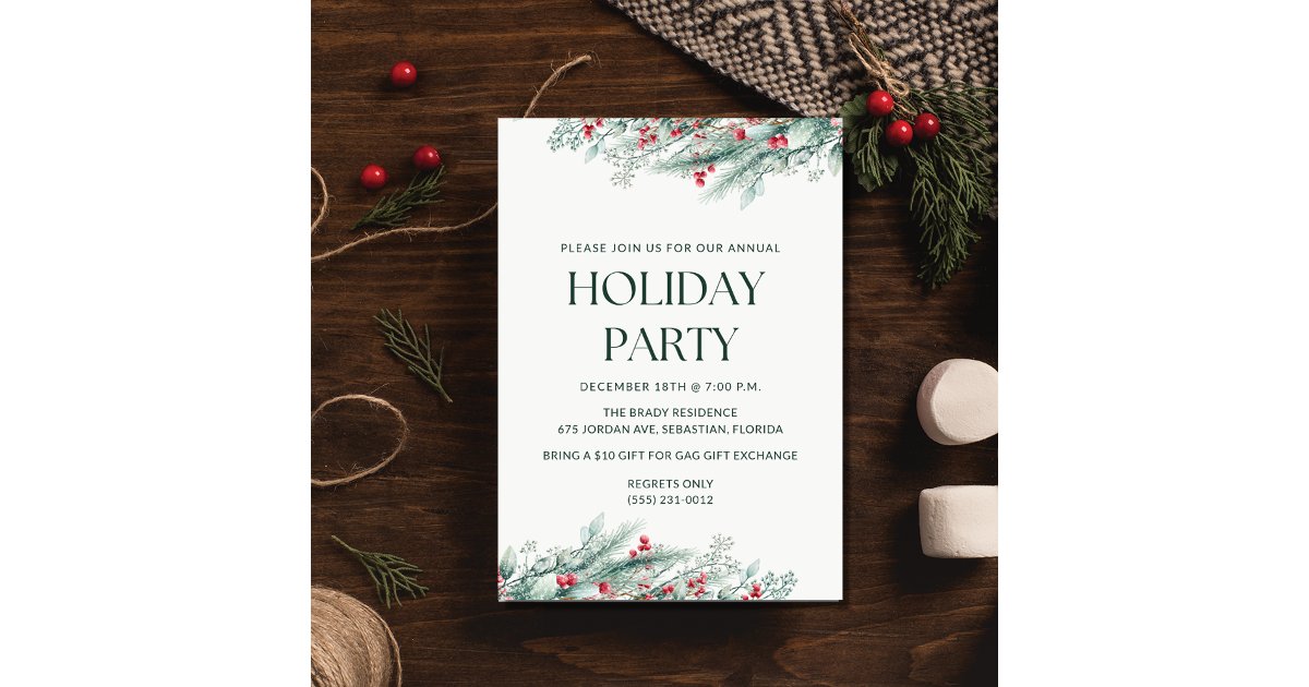 Elegant Simple Christmas Holiday Party Invitation | Zazzle