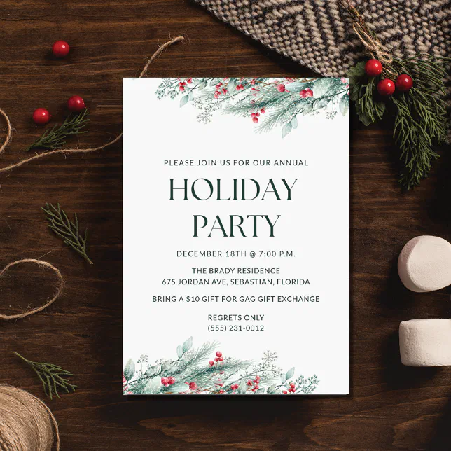 Elegant Simple Christmas Holiday Party Invitation | Zazzle