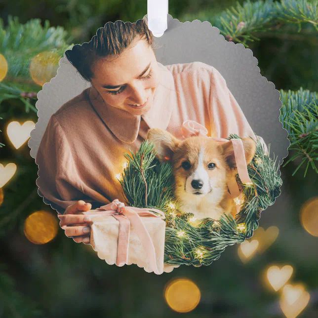 Elegant Simple Christmas | Modern Minimal Photo Ornament Card | Zazzle