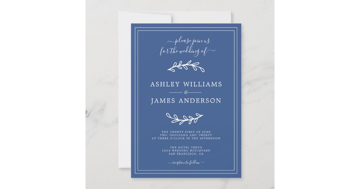 Elegant Simple Classic Blue Wedding invitation | Zazzle