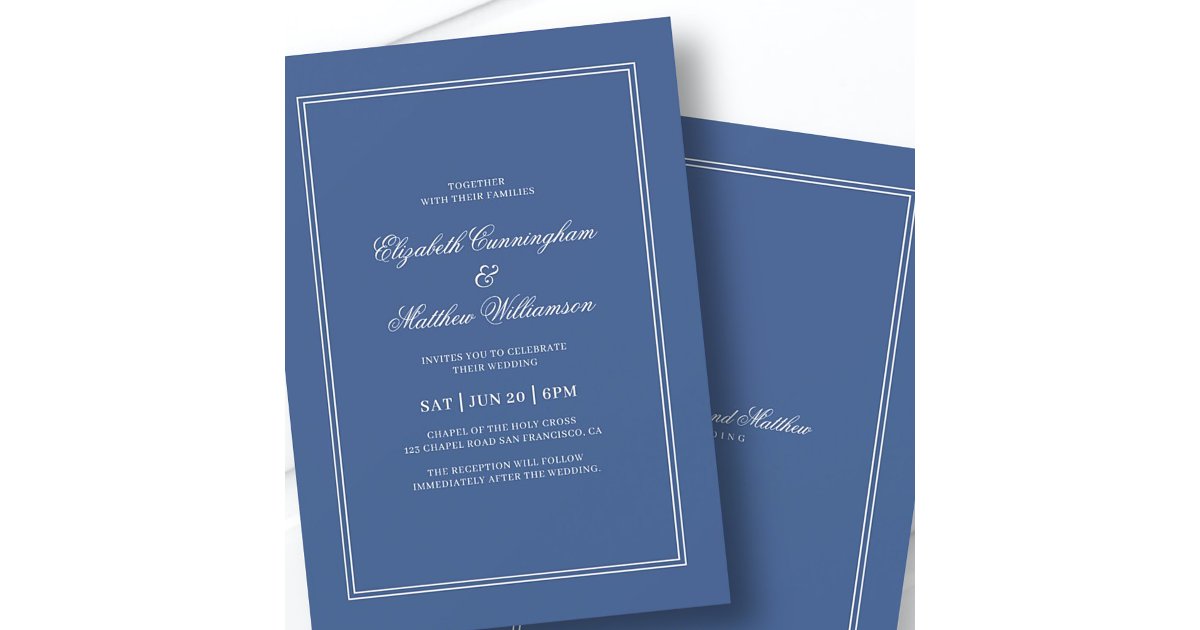 Elegant Simple Classic Blue & White Wedding Invitation | Zazzle