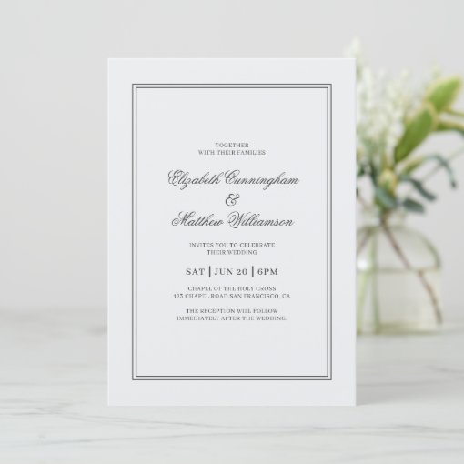 Elegant Simple Classic White Wedding Invitation | Zazzle
