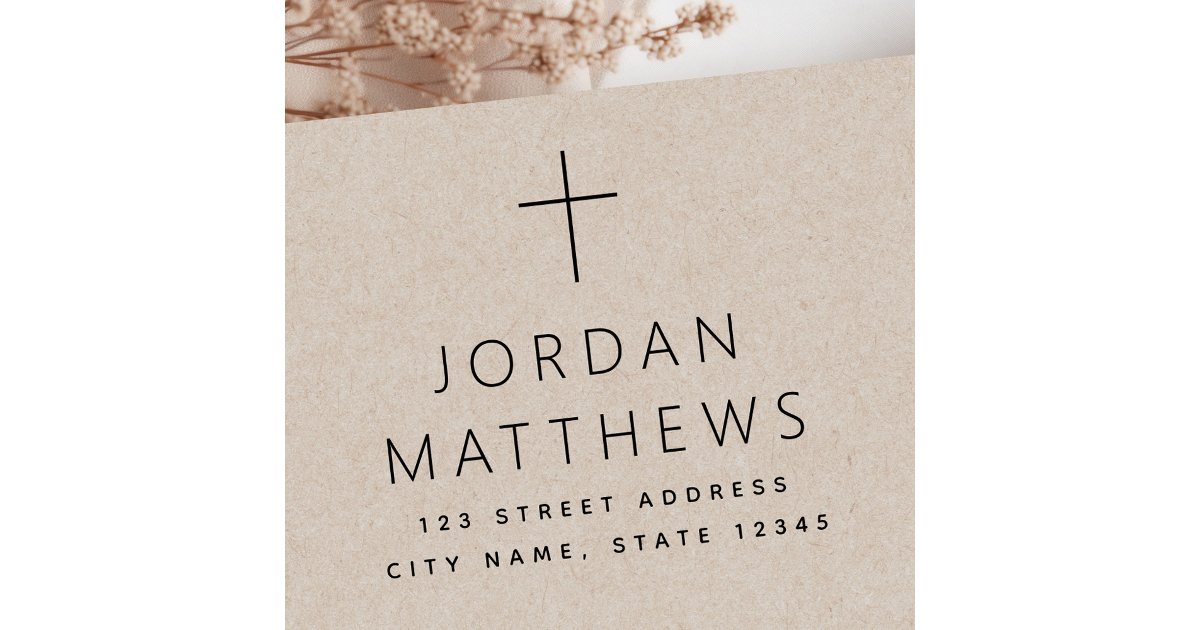 Elegant simple cross Christian return address Rubber Stamp | Zazzle