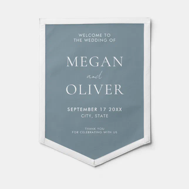 Elegant Simple Dusty Blue Wedding Welcome Pennant | Zazzle