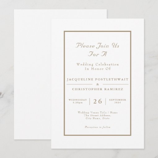 Elegant Simple Elegant Gold Wedding Invitation | Zazzle