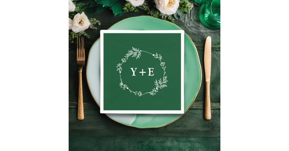 Elegant Simple Emerald Green Monogrammed Wedding Napkins | Zazzle