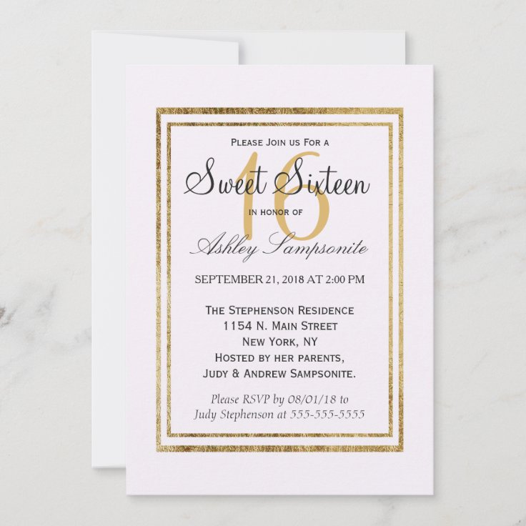 Elegant Simple Faux Gold Outline and White Invitation | Zazzle
