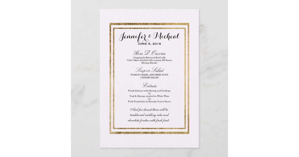 Elegant Simple Faux Gold Outline and White Menu | Zazzle