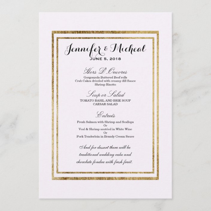 Elegant Simple Faux Gold Outline and White Menu | Zazzle.com