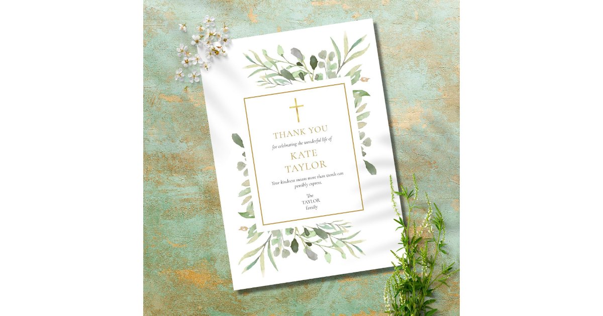 Elegant Simple Funeral Memorial Gold Cross Thank You Card | Zazzle