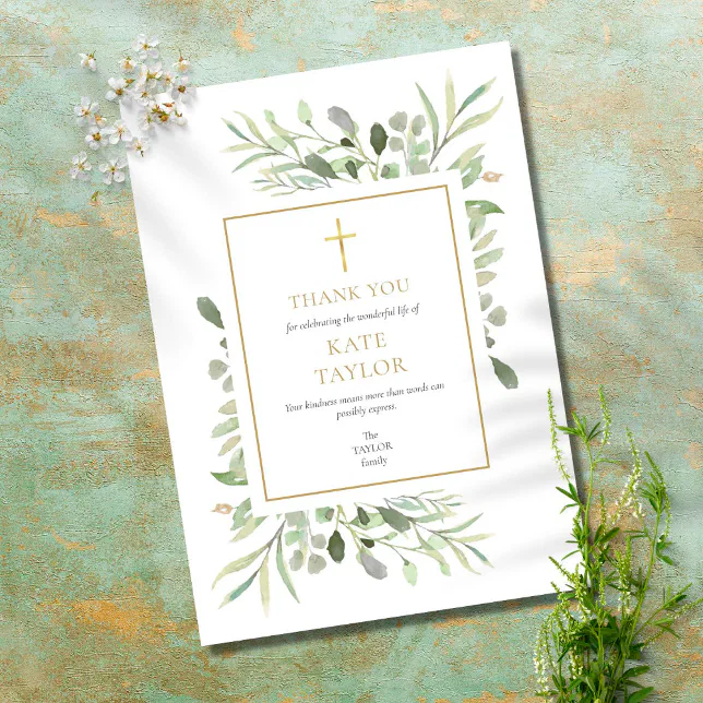 Elegant Simple Funeral Memorial Gold Cross Thank You Card | Zazzle