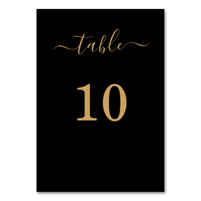 Elegant Simple Glam Script Gold Party Black Table Number | Zazzle