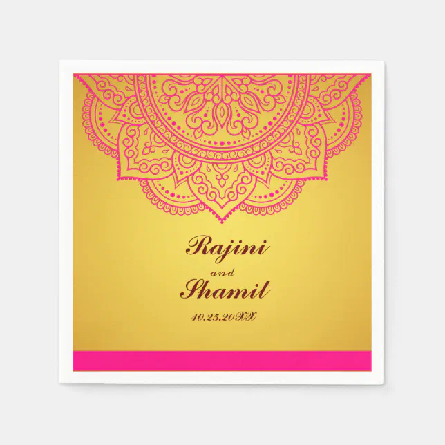 Elegant simple Gold and Pink Paisley Indian Hindu Napkins | Zazzle