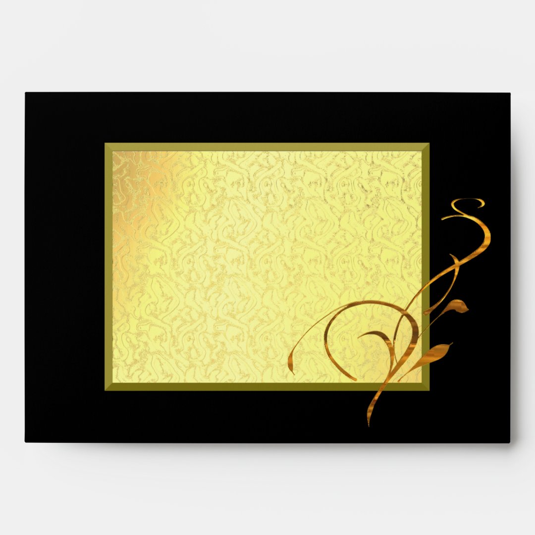 Elegant Simple Gold Black Scroll Envelope | Zazzle