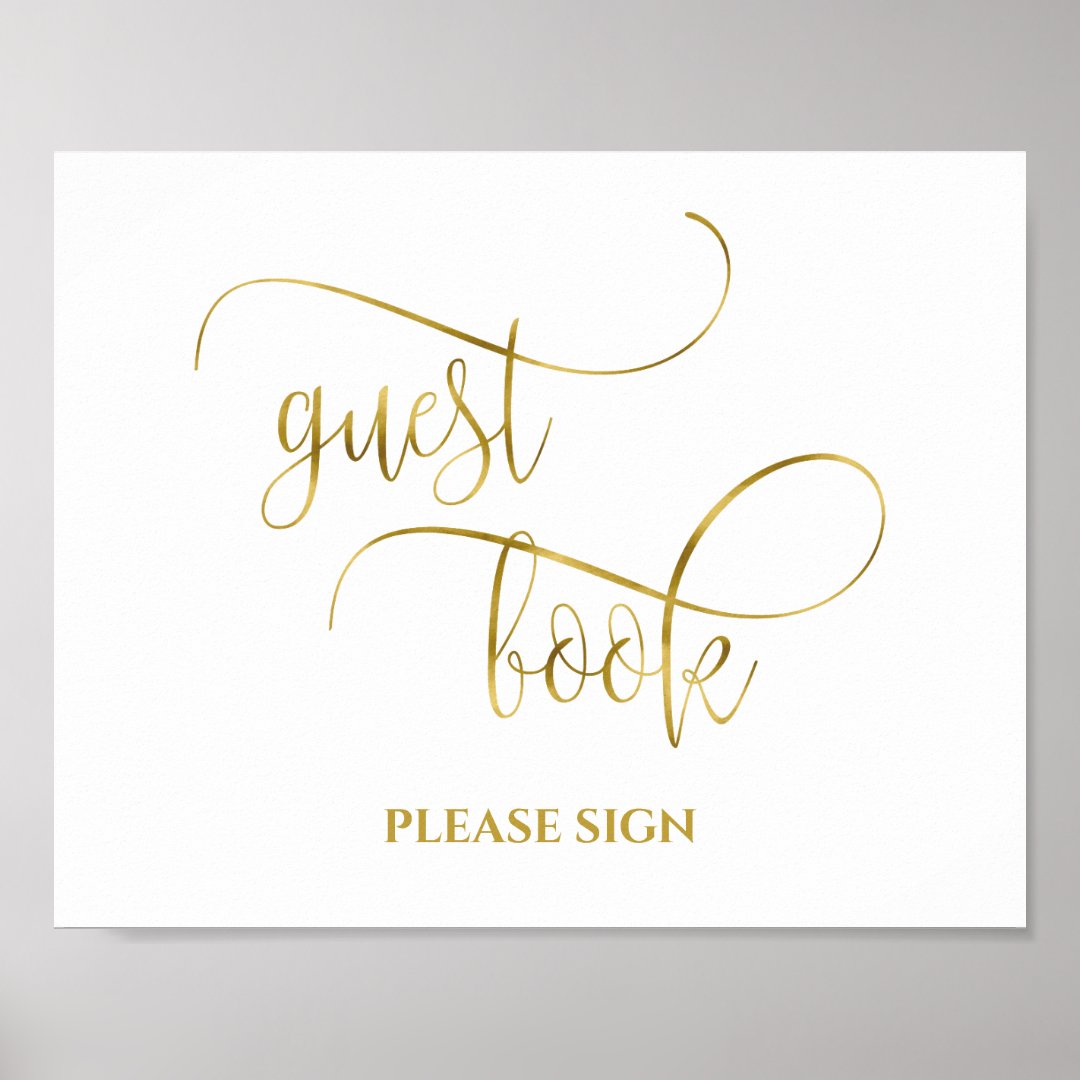 Elegant simple gold calligraphy guest book | Zazzle