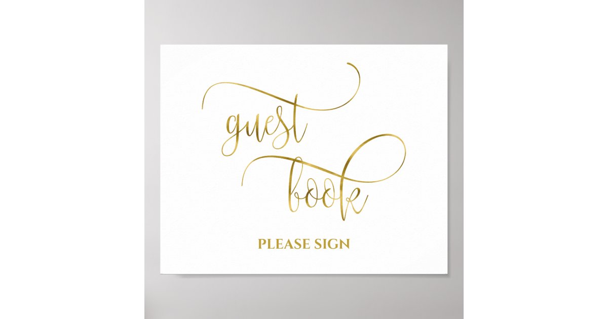 Elegant simple gold calligraphy guest book | Zazzle