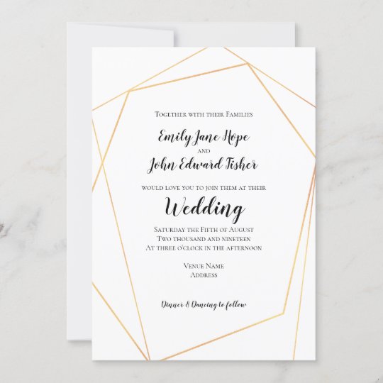 Elegant Simple Gold Geometric Frame Wedding Invitation | Zazzle.com