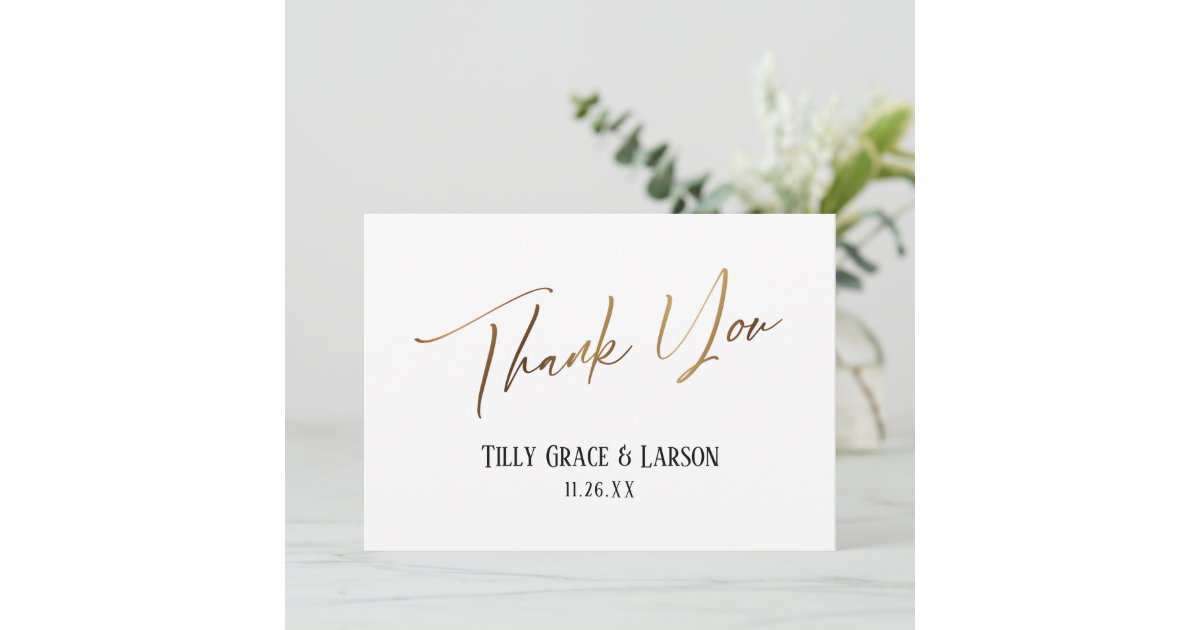 Elegant Simple Gold Handwriting Typography Thank You Card | Zazzle
