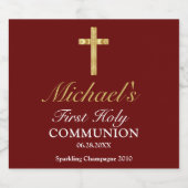Elegant Simple Gold Red Cross First Communion Sparkling Wine Label | Zazzle
