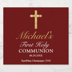 Elegant Simple Gold Red Cross First Communion Sparkling Wine Label | Zazzle