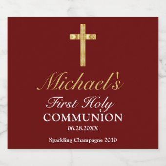 Elegant Simple Gold Red Cross First Communion Sparkling Wine Label | Zazzle