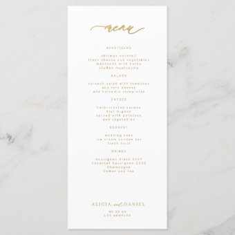 Elegant simple gold typography wedding menu | Zazzle