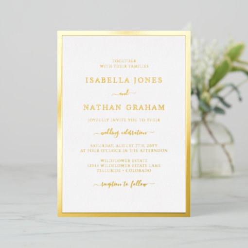 Elegant Simple Gold Wedding Foil Invitation | Zazzle