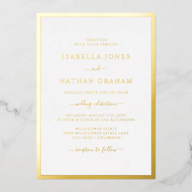 Elegant Simple Gold Wedding Foil Invitation | Zazzle