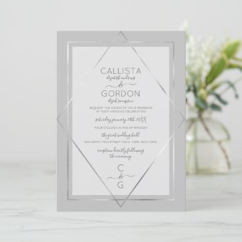 Elegant Simple Gray Silver Geo Border Wedding Invitation | Zazzle
