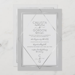 Elegant Simple Gray Silver Geo Border Wedding Invitation | Zazzle