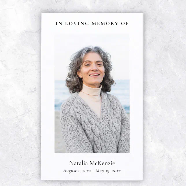 Elegant & Simple Memorial Photo Funeral Prayer Business Card | Zazzle