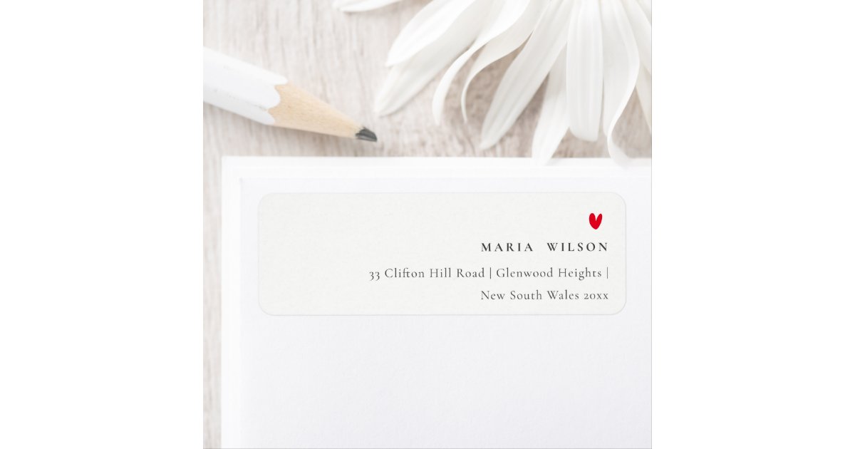 Elegant Simple Minimal Red Heart Script Address Label | Zazzle