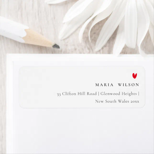 Elegant Simple Minimal Red Heart Script Address Label | Zazzle