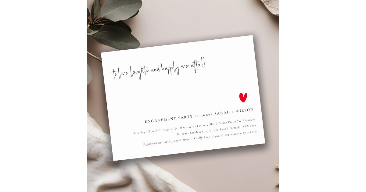 Elegant Simple Minimal Red Heart Script Engagement Invitation | Zazzle