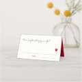 Elegant Simple Minimal Red Heart Script Wedding Place Card | Zazzle