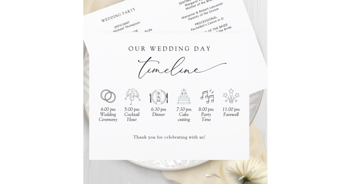 Elegant Simple, Minimal Wedding Timeline, Program | Zazzle