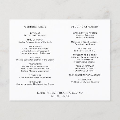 Elegant Simple, Minimal Wedding Timeline, Program | Zazzle