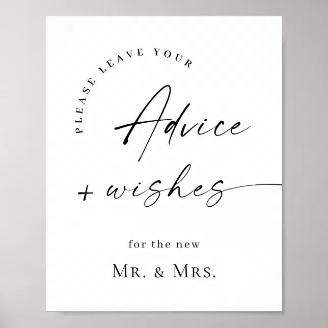 Elegant Simple Minimalist Advice & Wishes Wedding Poster | Zazzle