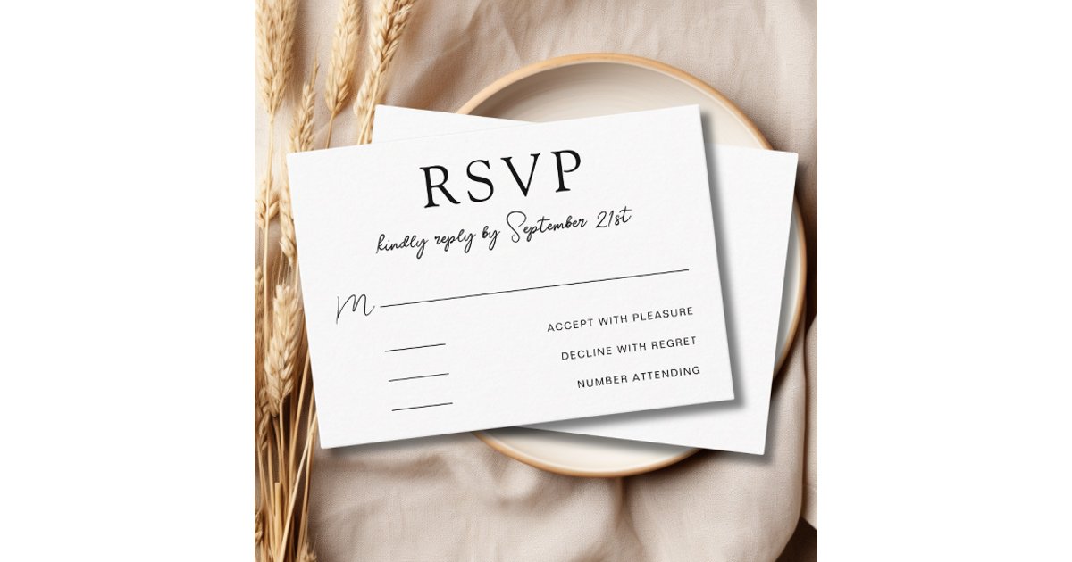 Elegant Simple Minimalist Black and White RSVP Card | Zazzle