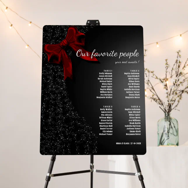 Elegant Simple Minimalist Seating Chart Red Bow Foam Board | Zazzle