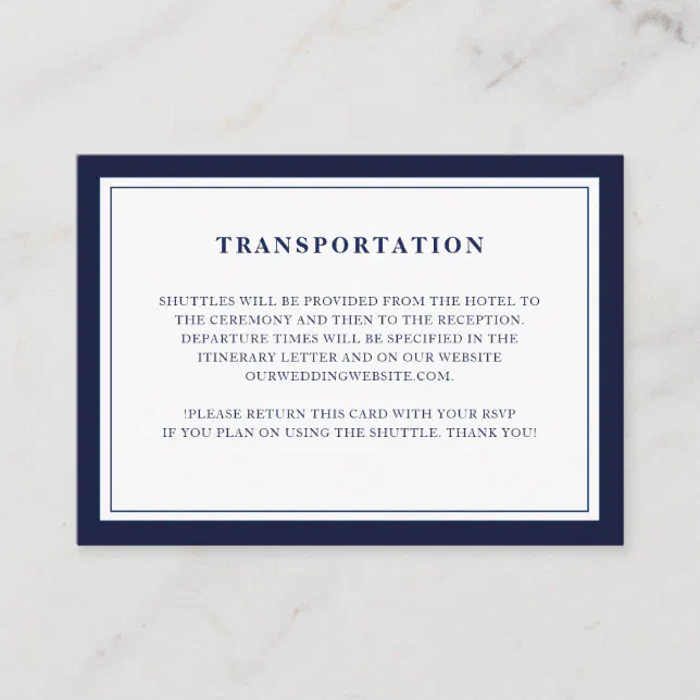 Elegant Simple Minimalist Wedding Transportation Enclosure Card | Zazzle